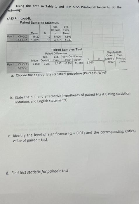 Solved Using the data in Table 1 and IBM SPSS Printout-ll | Chegg.com