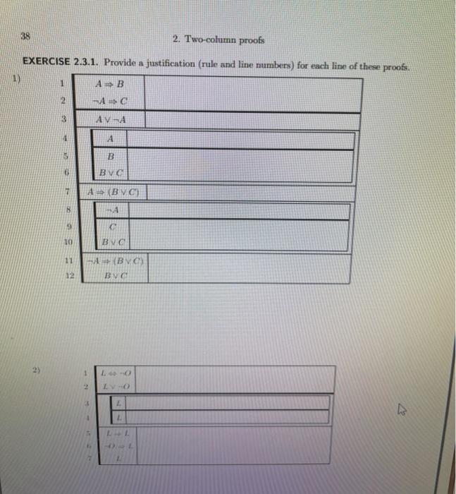 Solved 38 2. Two-column proofs EXERCISE 2.3.1. Provide a | Chegg.com