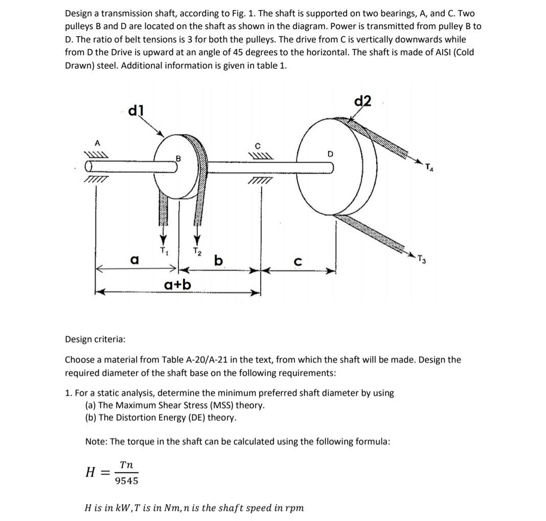 Design a transmission shaft, according to Fig. 1 . | Chegg.com