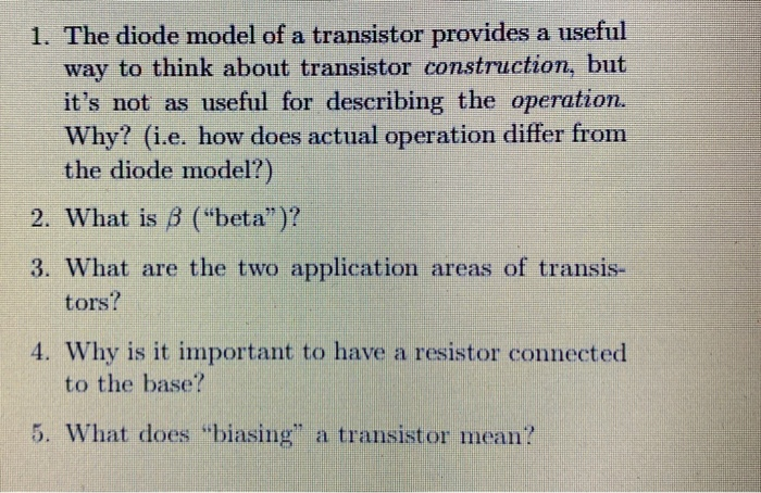 Solved 1. The diode model of a transistor provides a useful | Chegg.com