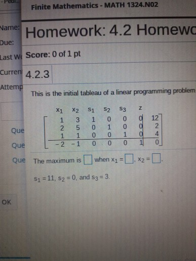 Solved Finite Mathematics - MATH 1324.NO2 Name: Homework: | Chegg.com