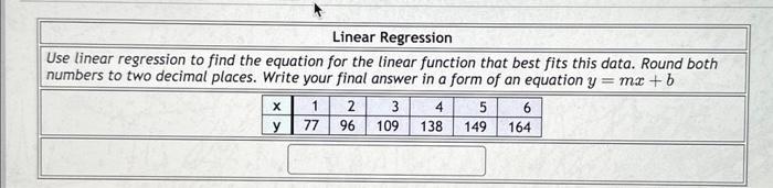Solved Use linear regression to find the equation for the | Chegg.com