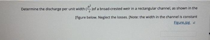 Solved Determine the discharge per unit width (of a | Chegg.com