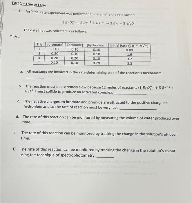 Solved 1. An initial rate experiment was performed to | Chegg.com