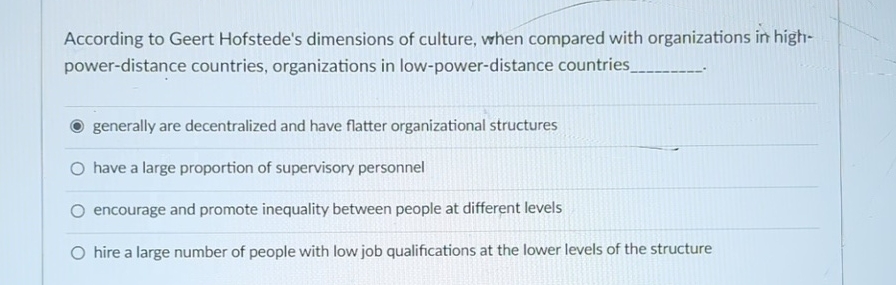 Solved According to Geert Hofstede's dimensions of culture, | Chegg.com