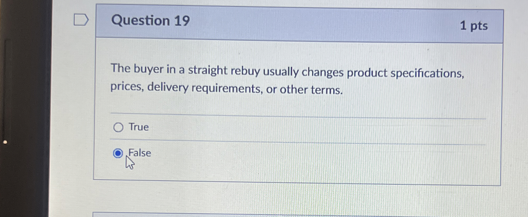 Solved Question 191 ﻿ptsThe buyer in a straight rebuy | Chegg.com