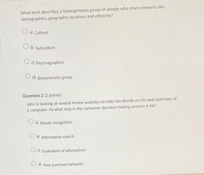 What term describes a homogeneous group of people who | Chegg.com