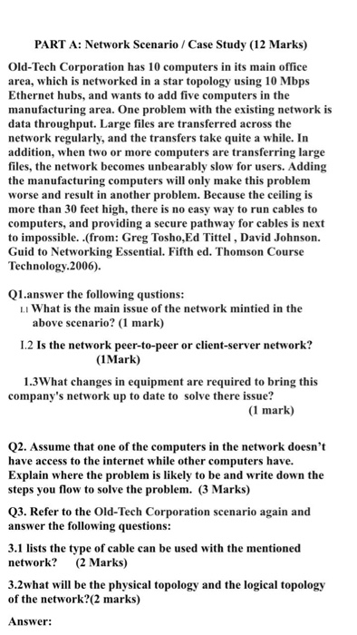 Solved PART A: Network Scenario / Case Study (12 Marks) I | Chegg.com