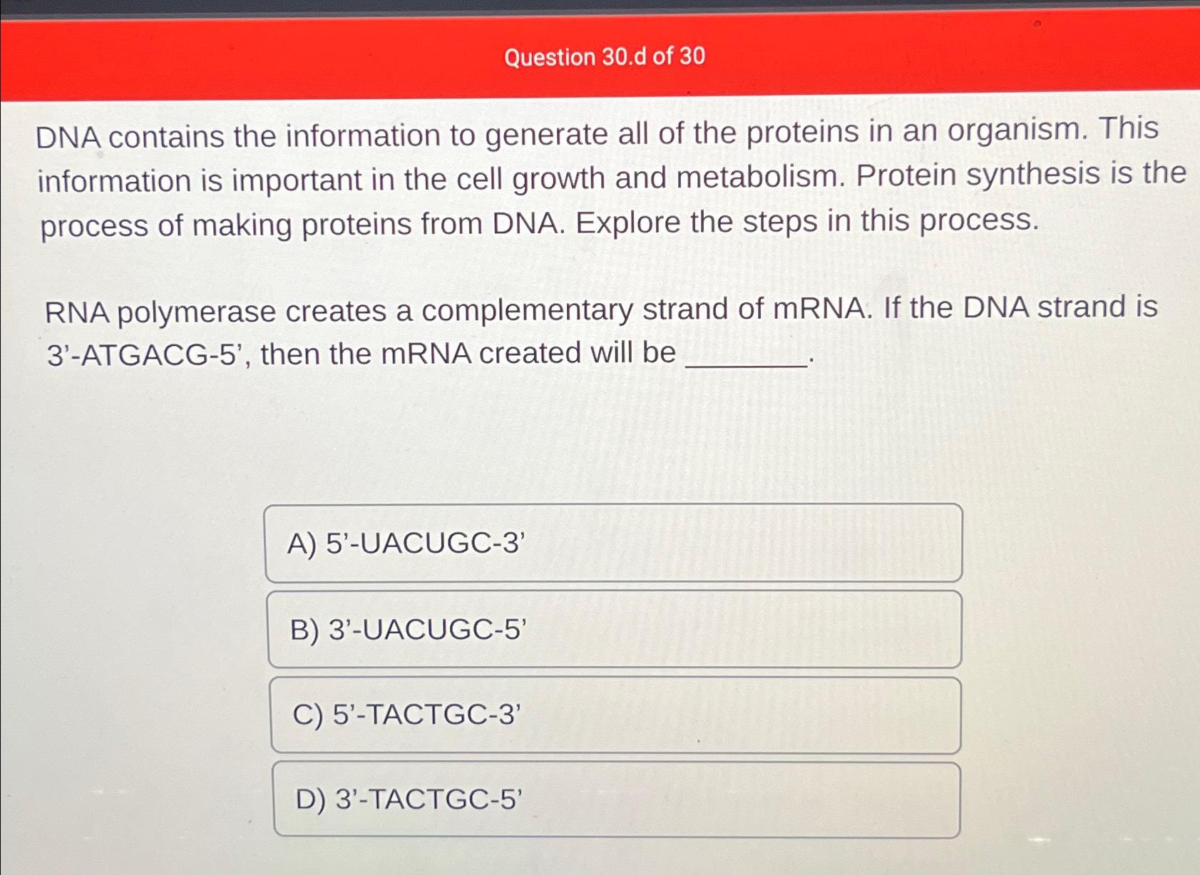 Solved Question 30.d of 30DNA contains the information to | Chegg.com