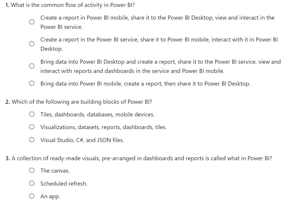 Solved 1. What is the common flow of activity in Power BI? | Chegg.com