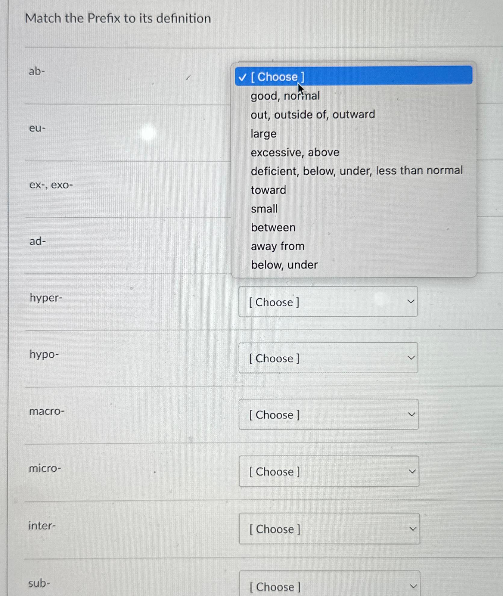 Solved Match the Prefix to its definitionab- [ | Chegg.com