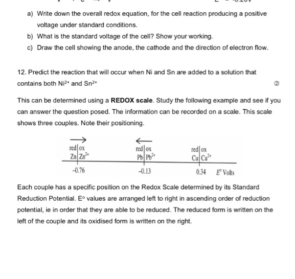 Solved a) Write down the overall redox equation, for the | Chegg.com