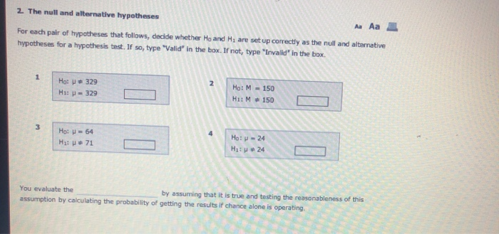 Solved 2 The null and alternative hypotheses Aa Aa For each | Chegg.com