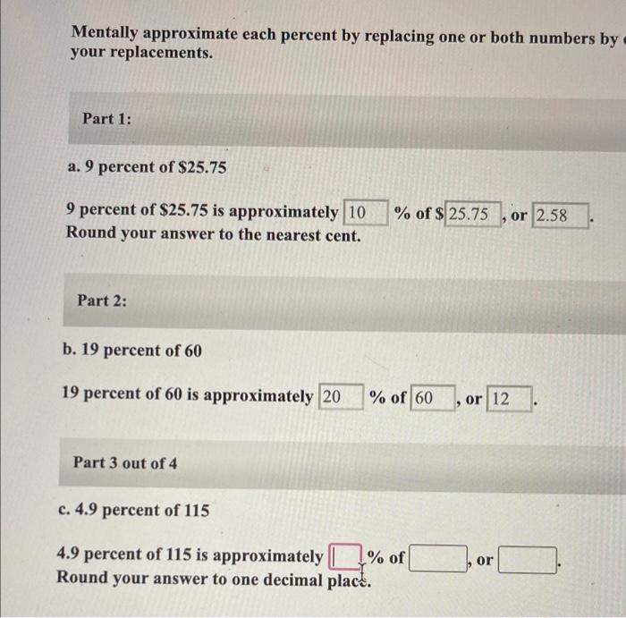 Solved Mentally Approximate Each Percent By Replacing One Or Chegg