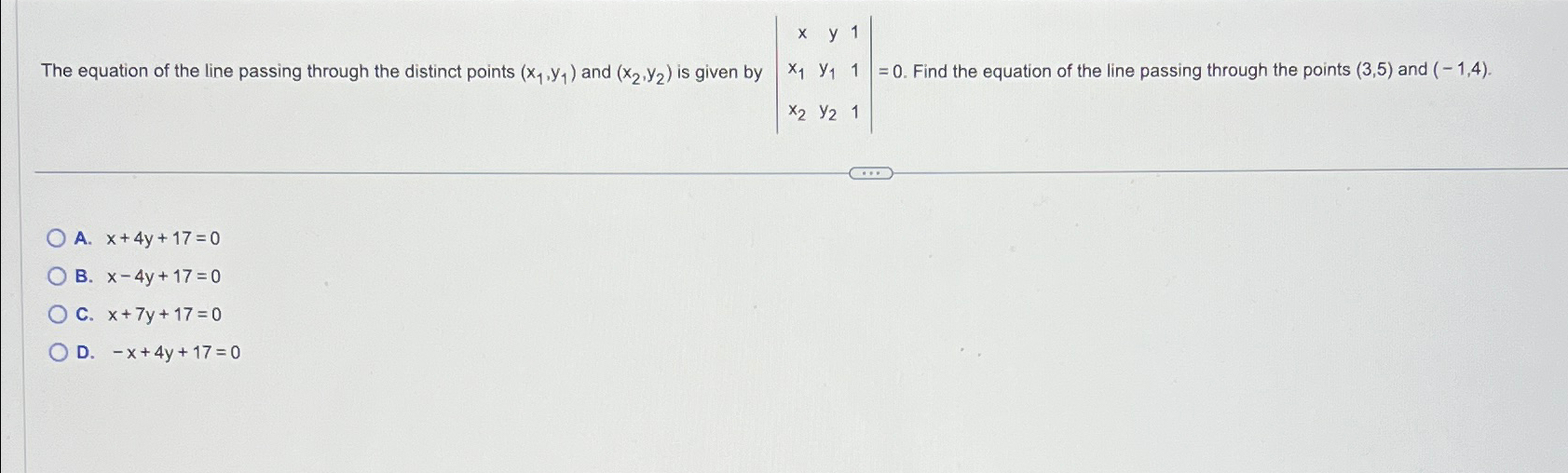 Solved The equation of the line passing through the distinct | Chegg.com