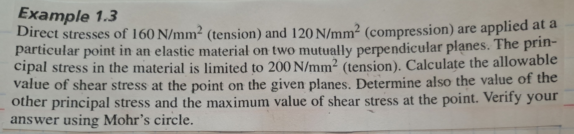 Example 1.3Direct stresses of 160Nmm2 (tension) ﻿and | Chegg.com