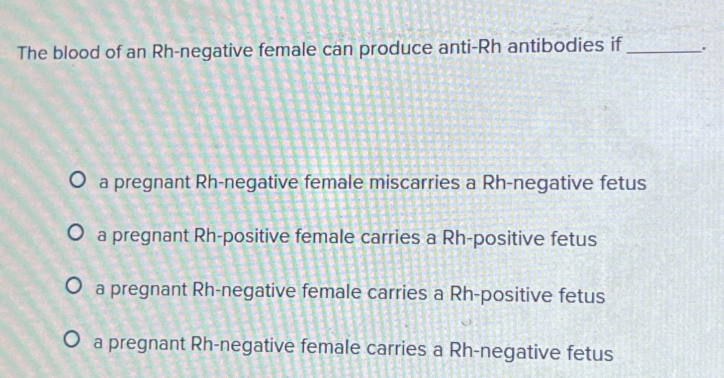 Solved The blood of an Rh-negative female can produce | Chegg.com