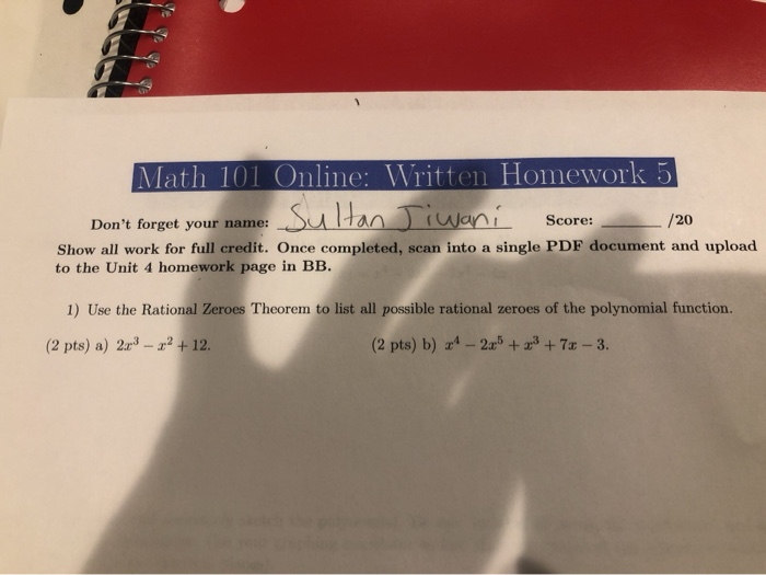 Solved Math 101 Online: Written Homework 5 Don't forget your | Chegg.com