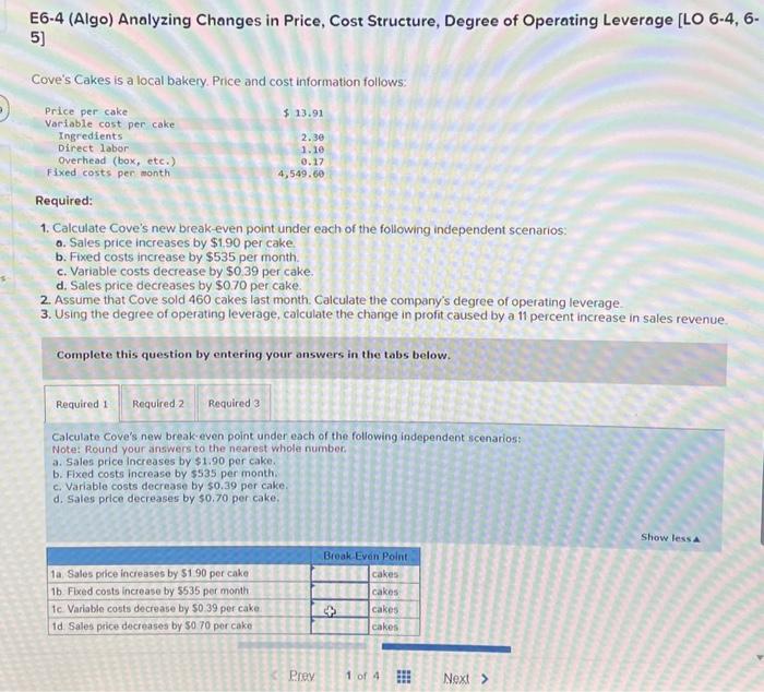 Solved E6-4 (Algo) Analyzing Changes in Price, Cost | Chegg.com