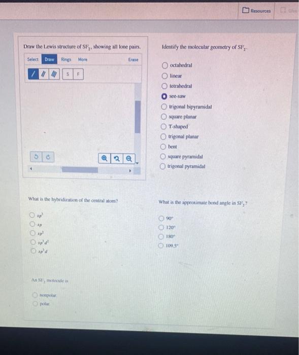 Solved Resources Draw the Lewis structure of SE, showing all | Chegg.com