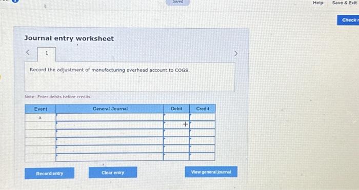 Solved Journal entry worksheet Record the allocation of any | Chegg.com