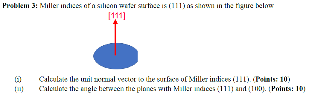 Solved Miller indices of a silicon wafer surface is (111) | Chegg.com