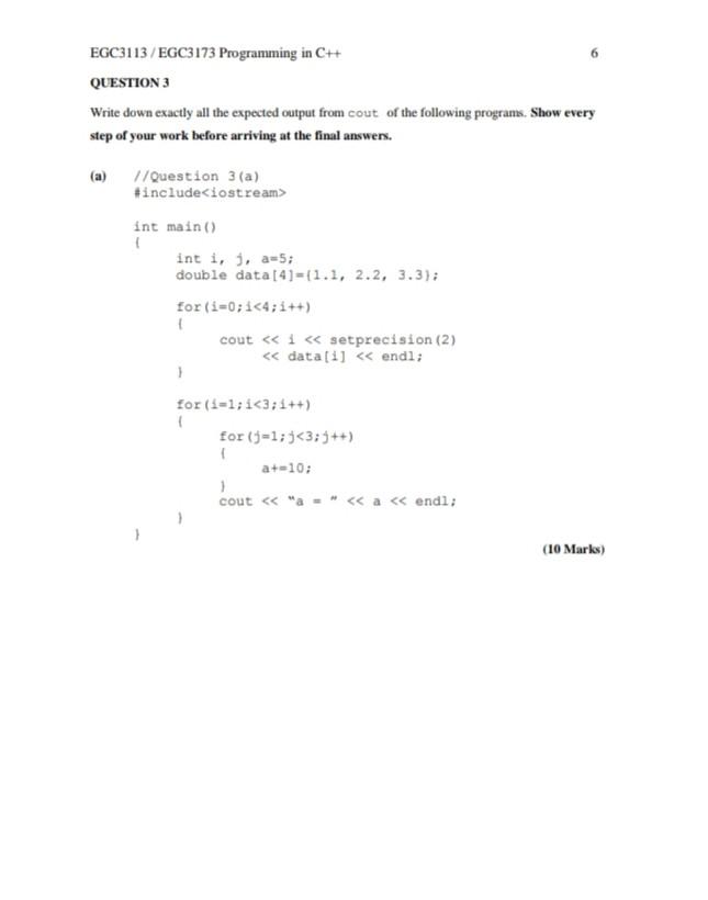 Solved EGC3113/EGC3173 Programming in C++ QUESTION 3 Write | Chegg.com