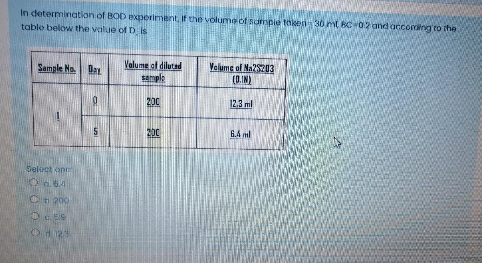 Solved In determination of BOD experiment, If the volume of | Chegg.com