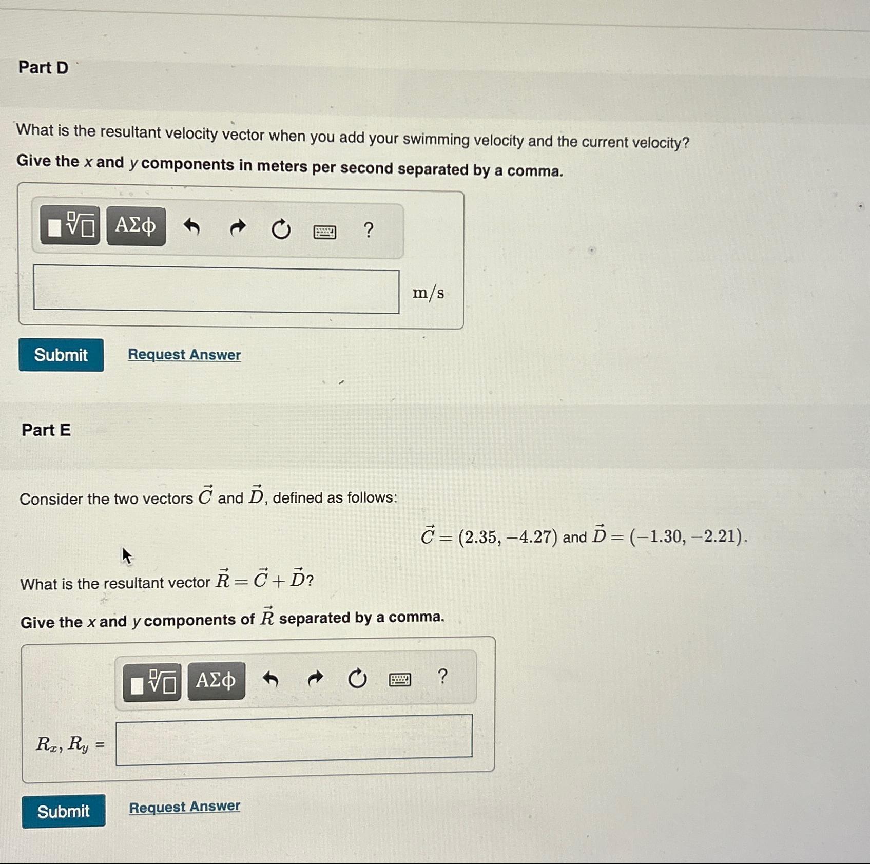 Solved Part DWhat is the resultant velocity vector when you | Chegg.com