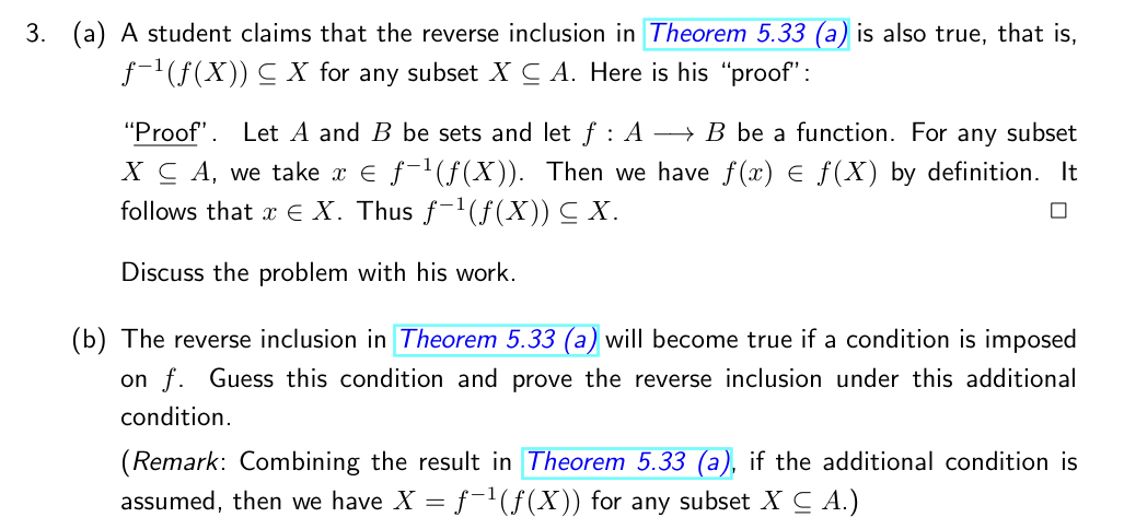 Solved (a) ﻿A student claims that the reverse inclusion in | Chegg.com