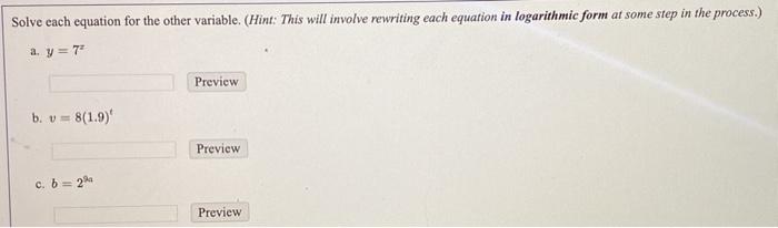Solved Solve each equation for the other variable. (Hint: | Chegg.com