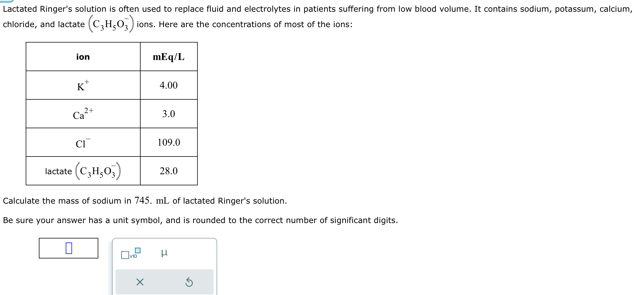 Solved Lactated Ringer's solution is often used to replace | Chegg.com