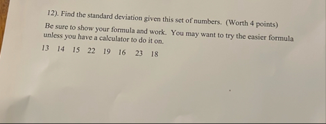 Solved . ﻿Find the standard deviation given this set of | Chegg.com