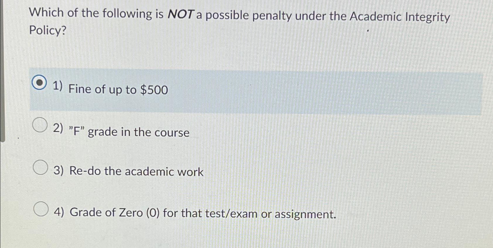Solved Which of the following is NOT a possible penalty | Chegg.com