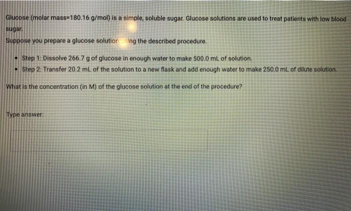 Solved Glucose (molar mass-180.16 g/mol) is a simple, | Chegg.com