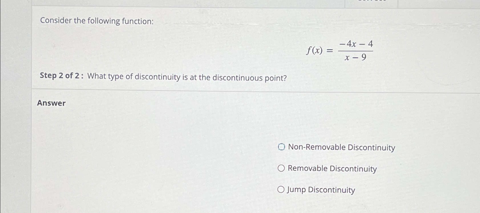 Solved Consider the following function:f(x)=-4x-4x-9Step 2 | Chegg.com