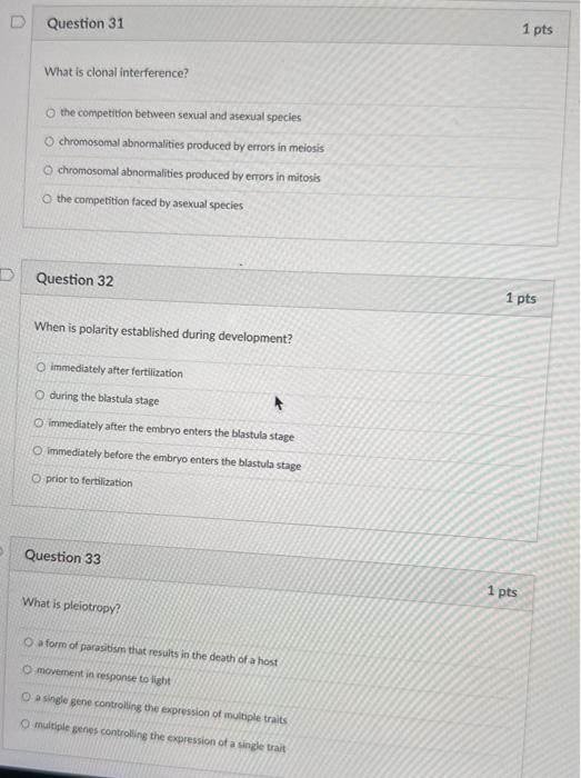 Solved Question 31 1 pts What is clonal interference? the | Chegg.com