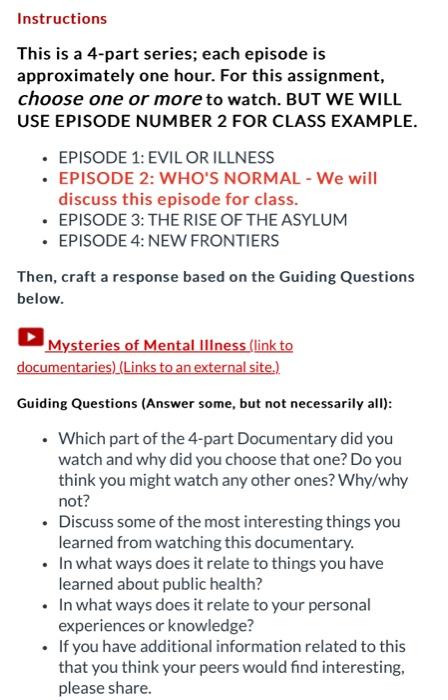 Instructions This is a 4-part series; each episode is | Chegg.com