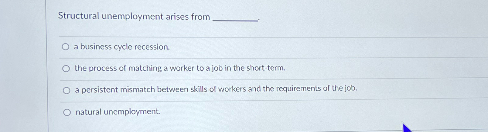 Solved Structural unemployment arises froma business cycle | Chegg.com