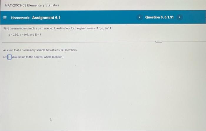 Solved MAT-2003-53 Elementary Statistics Homework: | Chegg.com