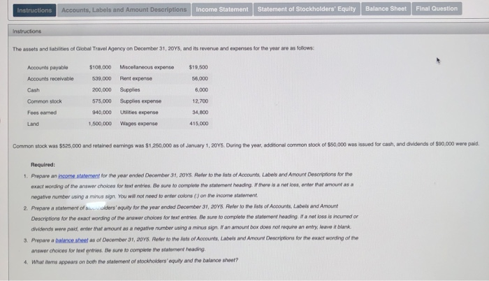 Solved Instructions Accounts, Labels and Amount Descriptions | Chegg.com
