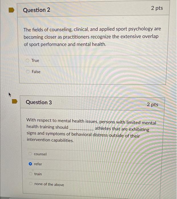 Solved The fields of counseling, clinical, and applied sport | Chegg.com
