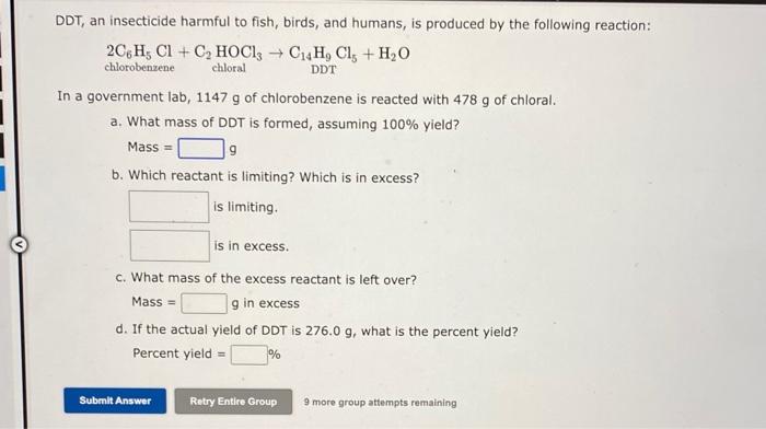 Solved DDT, an insecticide harmful to fish, birds, and | Chegg.com