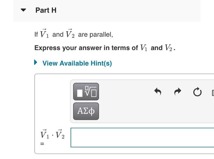 Solved Part 1 If Vi and V2 are parallel, Express your answer | Chegg.com