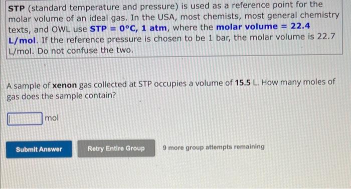 Solved STP (standard temperature and pressure) is used as a | Chegg.com