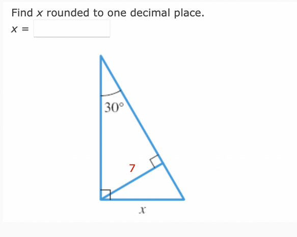 Solved Find x ﻿rounded to one decimal place.x= | Chegg.com