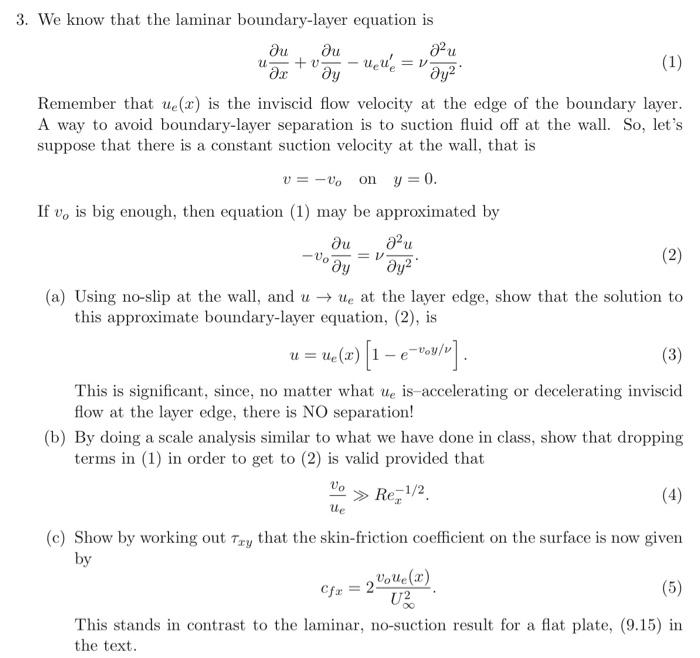 Solved 3. We know that the laminar boundary-layer equation | Chegg.com