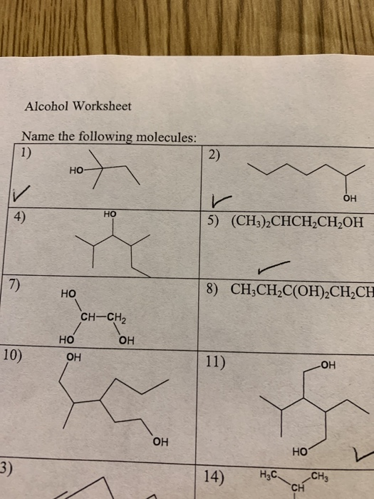 Solved Alcohol Worksheet Name the following molecules: 1) | Chegg.com