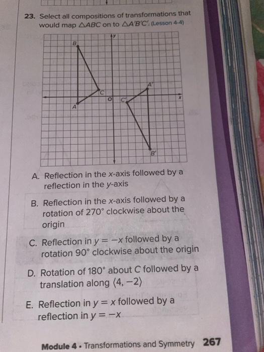 Solved 23. Select all compositions of transformations that | Chegg.com