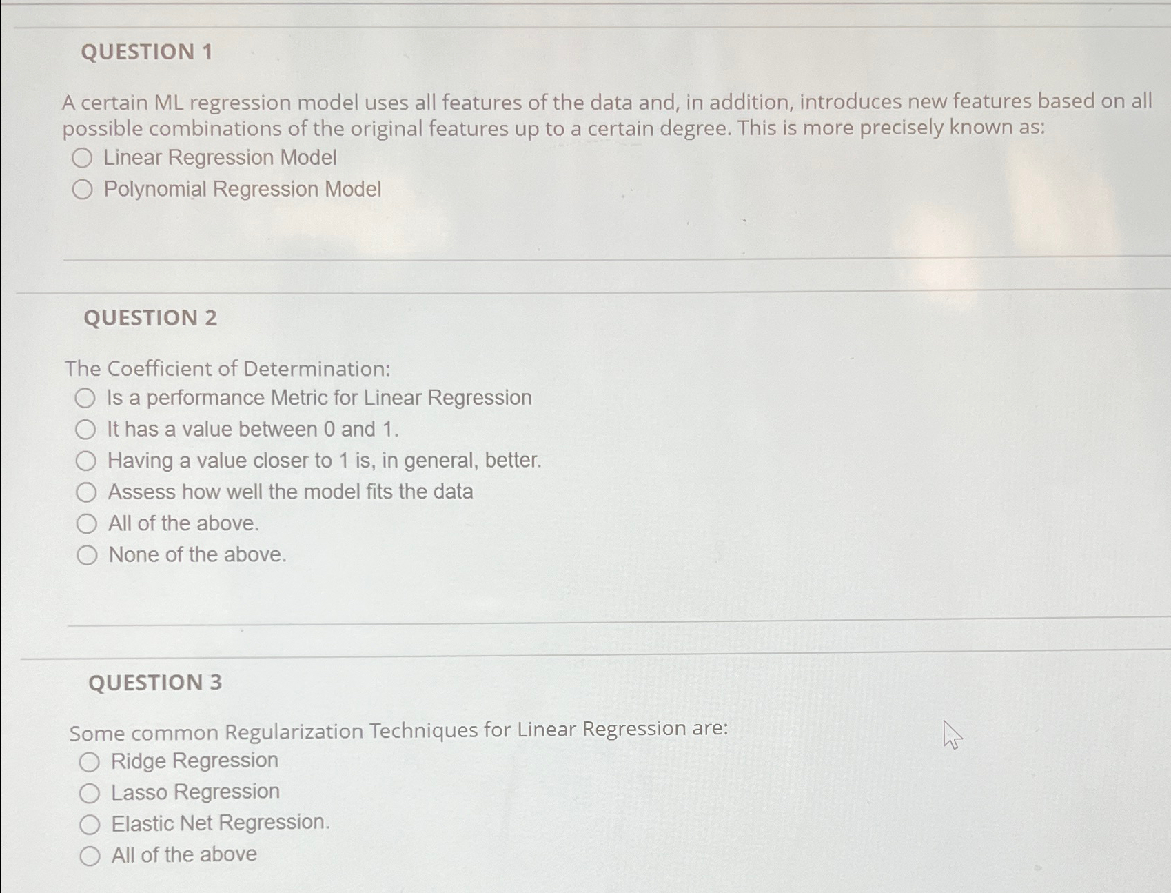 Solved QUESTION 1A certain ML regression model uses all | Chegg.com
